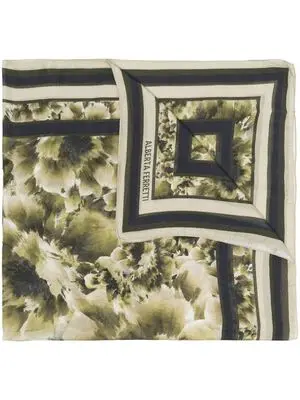 Alberta Ferretti Floral-print Knitted Scarf - Green
