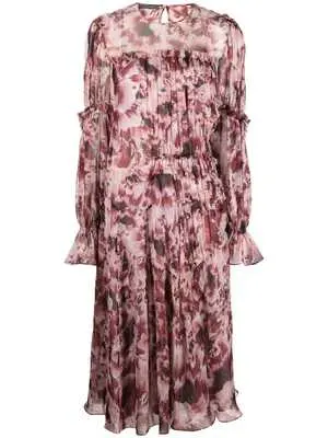 Alberta Ferretti Floral Print Silk Dress