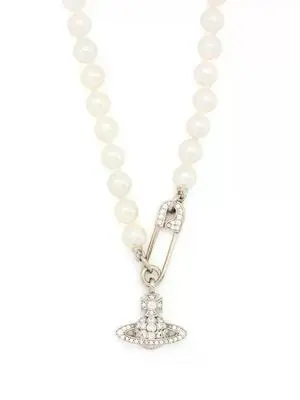 VIVIENNE WESTWOOD Orb Safety-pin Pearl Necklace - Silver