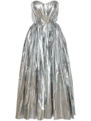 Alexander McQueen Metallic Strapless Bustier Midi Dress - Silver