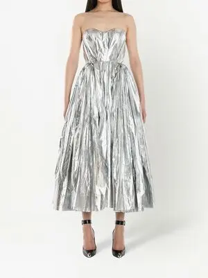 Alexander McQueen Metallic Strapless Bustier Midi Dress