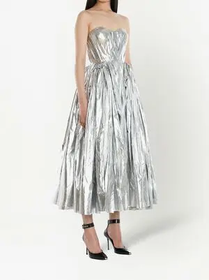 Alexander McQueen Metallic Strapless Bustier Midi Dress