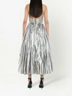 Alexander McQueen Metallic Strapless Bustier Midi Dress