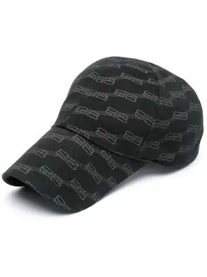 Balenciaga Monogram Print Cotton Cap - Black