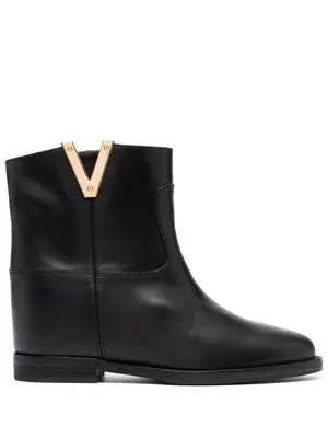 VIA ROMA 15 Calf Leather Logo Plaque Inner-wedge-heel Ankle Boots