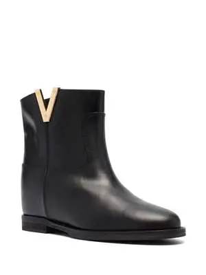 VIA ROMA 15 Calf Leather Logo Plaque Inner-wedge-heel Ankle Boots