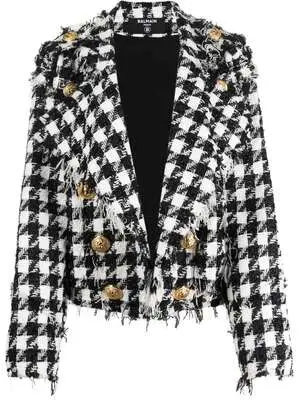Balmain Frayed Tweed Jacket - Black