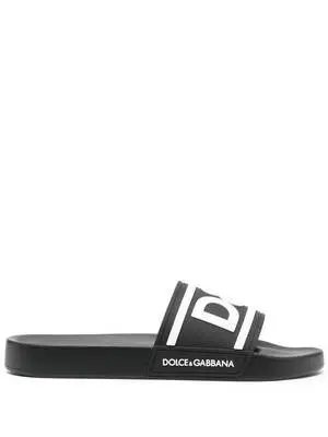 Dolce & Gabbana Logo Print Beach Slides - Black