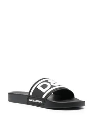 Dolce & Gabbana Logo Print Beach Slides - Black