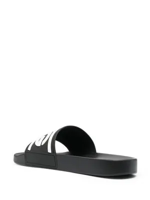 Dolce & Gabbana Logo Print Beach Slides - Black