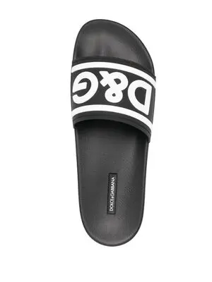Dolce & Gabbana Logo Print Beach Slides - Black