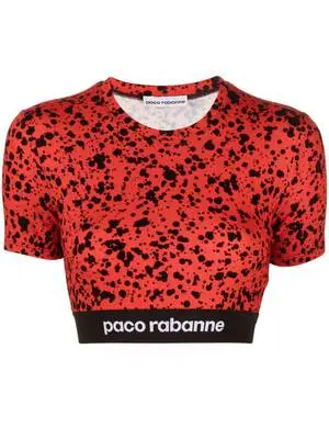 Rabanne Paint-splatter Print Cropped Top - Red