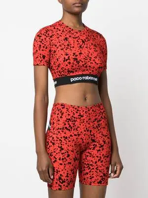 Rabanne Paint-splatter Print Cropped Top - Red