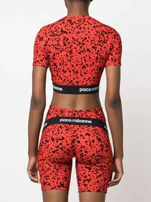 Rabanne Paint-splatter Print Cropped Top - Red