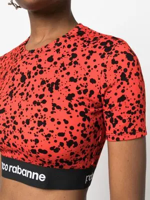 Rabanne Paint-splatter Print Cropped Top - Red
