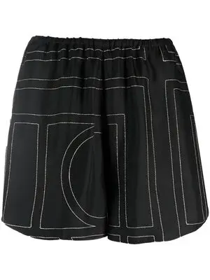 TOTEME Geometric-print Silk Shorts - Black