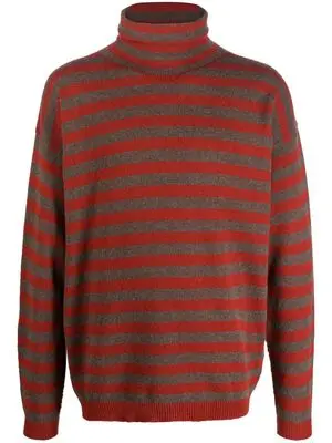 LARDINI Striped Roll Neck Sweater - Red