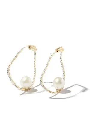 Mateo 14kt Yellow Diamond And Pearl Hoop Earrings - Gold