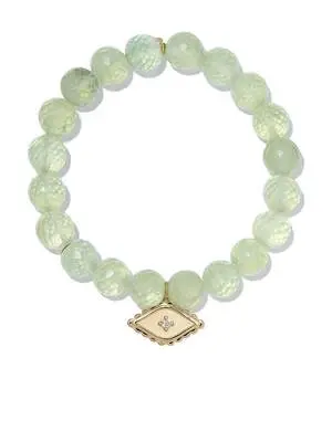 SYDNEY EVAN 14kt Yellow Prehnite Evil Eye Diamond Charm Beaded Bracelet - Gold