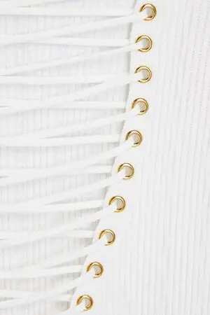Balmain Ribbed-knit Lace-up Top