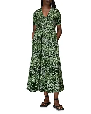 Whistles Fluro Animal Print Collared Midi Dress