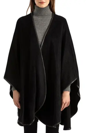 Sofia Cashmere Leather Trim Alpaca Blend Wrap - Black