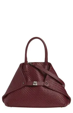 Akris Ai Small Plaid Braided Leather Tote - Cherry