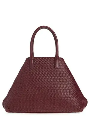 Akris Ai Small Plaid Braided Leather Tote - Cherry