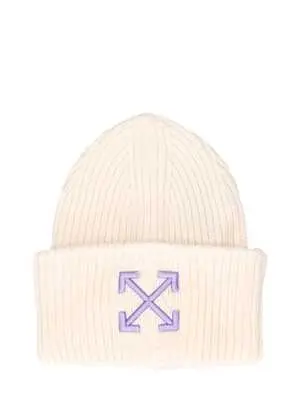 Off-White Arrow Logo Ribbed Beanie - White,lilac