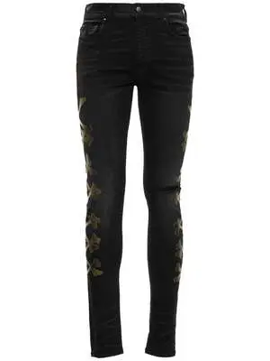 Amiri Camo Bones Stretch Denim Jeans Aged Black