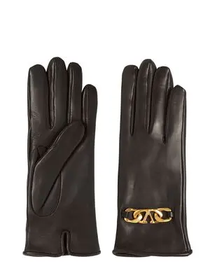 Valentino Garavani VALENTINO GARAVANI V Logo Chain Leather Gloves - Black
