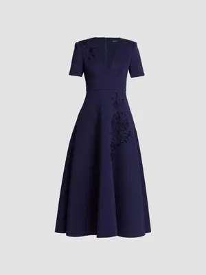 Badgley Mischka Laser-cut Floral Fit-&-flare Dress - Navy