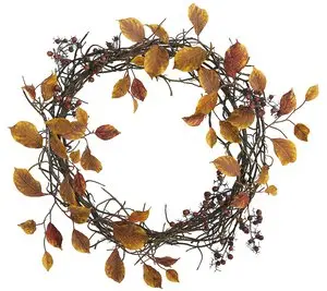 NEARLY NATURAL 19' Harvest Leaf, Berries & Twig Wreath - One-color
