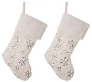 GLITZHOME Set Of 2 21'l Plush Snowflake Christm As Stockings - One-color