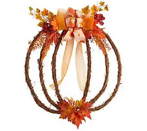 NEARLY NATURAL 26' Autumn Pumpkin Vine Fall Wre Ath - One-color