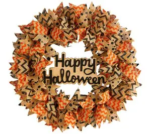 NEARLY NATURAL 30' Halloween Burlap Ribbon Wrea Th - One-color