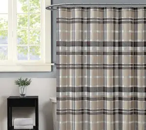 TRULY SOFT Paulette Plaid Taupe 72' Square Show Er Curtain - One-color