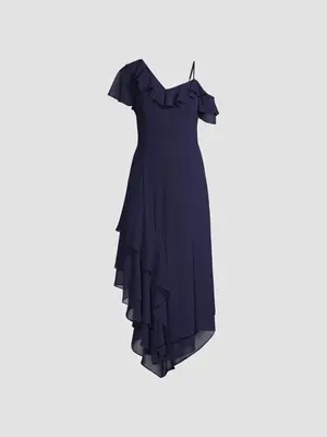 Shani Asymmetric Ruffle Midi-dress