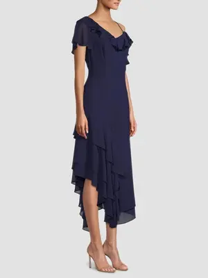 Shani Asymmetric Ruffle Midi-dress