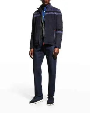 Kiton Men's Suede-leather Moto Jacket - Navy