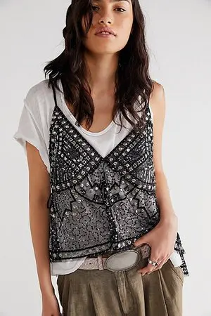 Free People Sequin Embellished Tank Top - Black