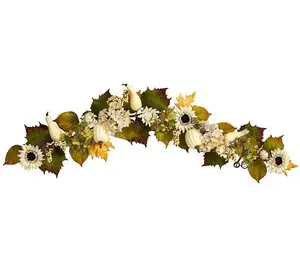 NEARLY NATURAL 5' Fall Sunflower & White Pumpki N Garland - One-color
