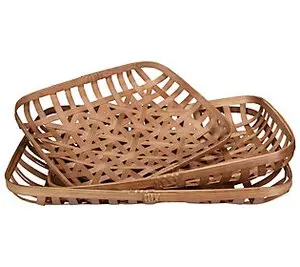 NORTHLIGHT Set Of 3 Brown Rectangular Tobacco T Abletop Basket - One-color