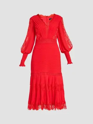 Tadashi Shoji Lace Balloon-sleeve Midi-dress