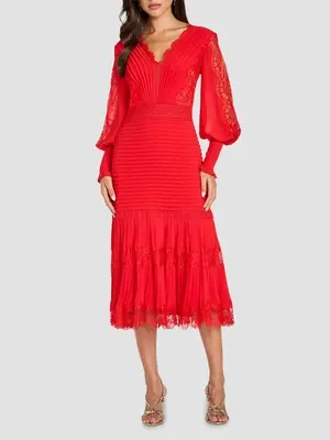 Tadashi Shoji Lace Balloon-sleeve Midi-dress