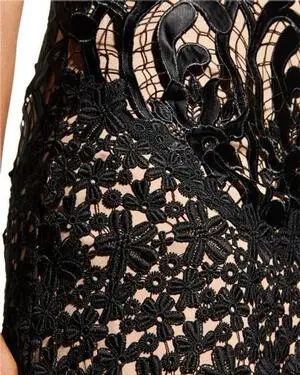 SELF-PORTRAIT Prairie Cutwork Lace Midi Dress - Black