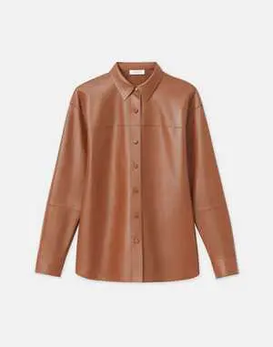 Lafayette 148 New York Nappa Leather Shirt Jacket - Copper
