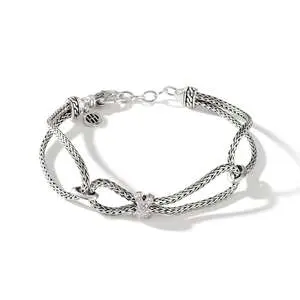 John Hardy Soft Chain Link Bracelet Diamonds - Silver