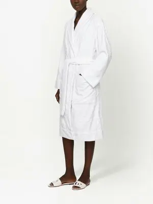 Dolce & Gabbana Terry Cotton Jacquard Bath Robe - White