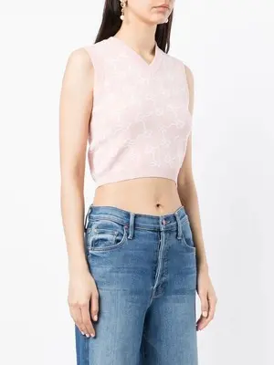 Rokh Monogram-pattern Cropped Vest - Pink